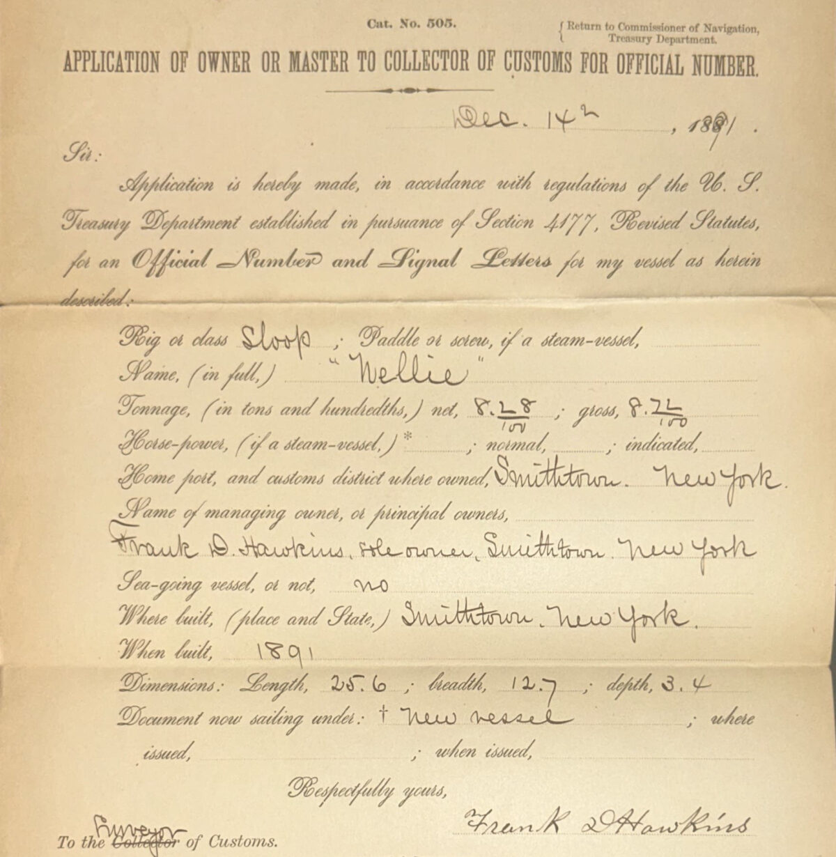 NELLIE – 1891 Smithtown, LI, NY built Oyster Sloop – Collections & Research